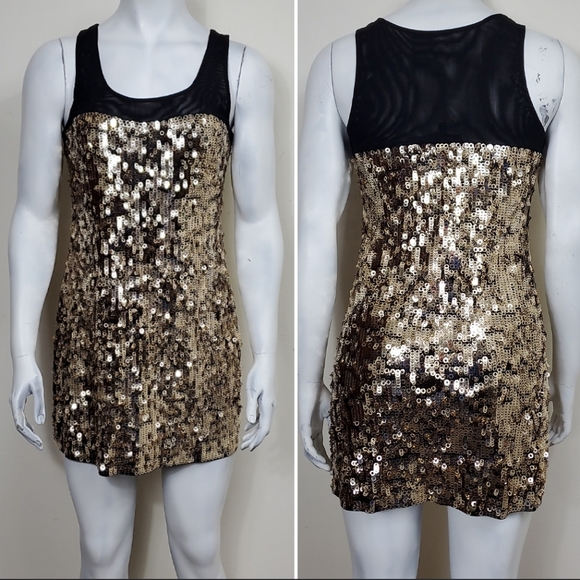 Express | Dresses | Express Gold Disc Sequin Sleeveless Party Dress ...